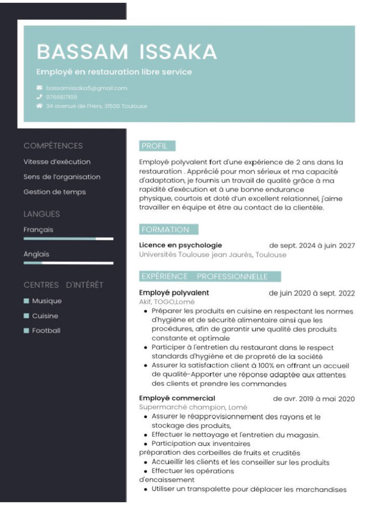 CV Bassam Employé en Restauration 1 | PDF