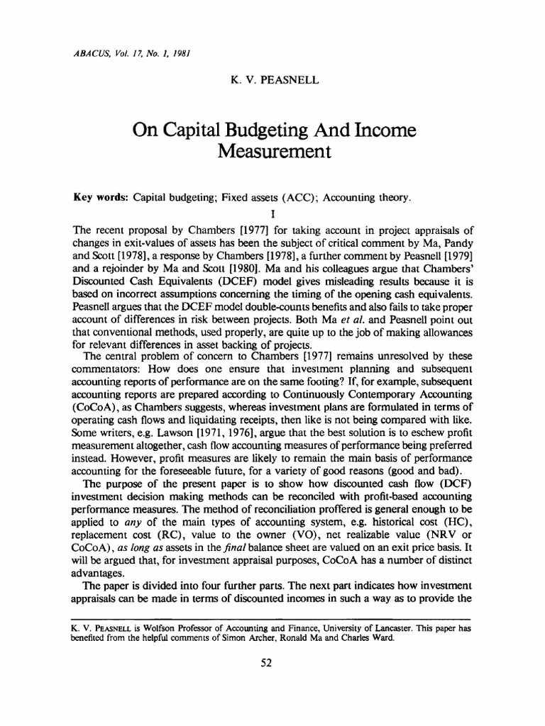 Abacus - June 1981 - PEASNELL - On Capital Budgeting And Income ...