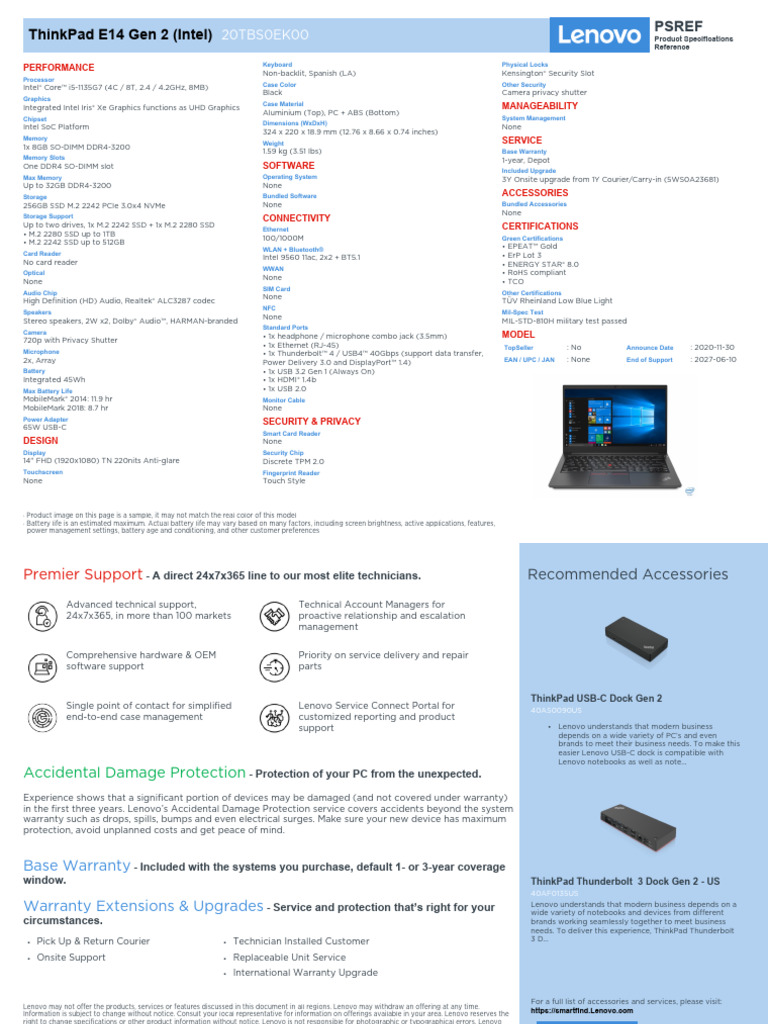 Lenovo ThinkPad E14 Gen 2 Overview | PDF | Computer Hardware | Computing