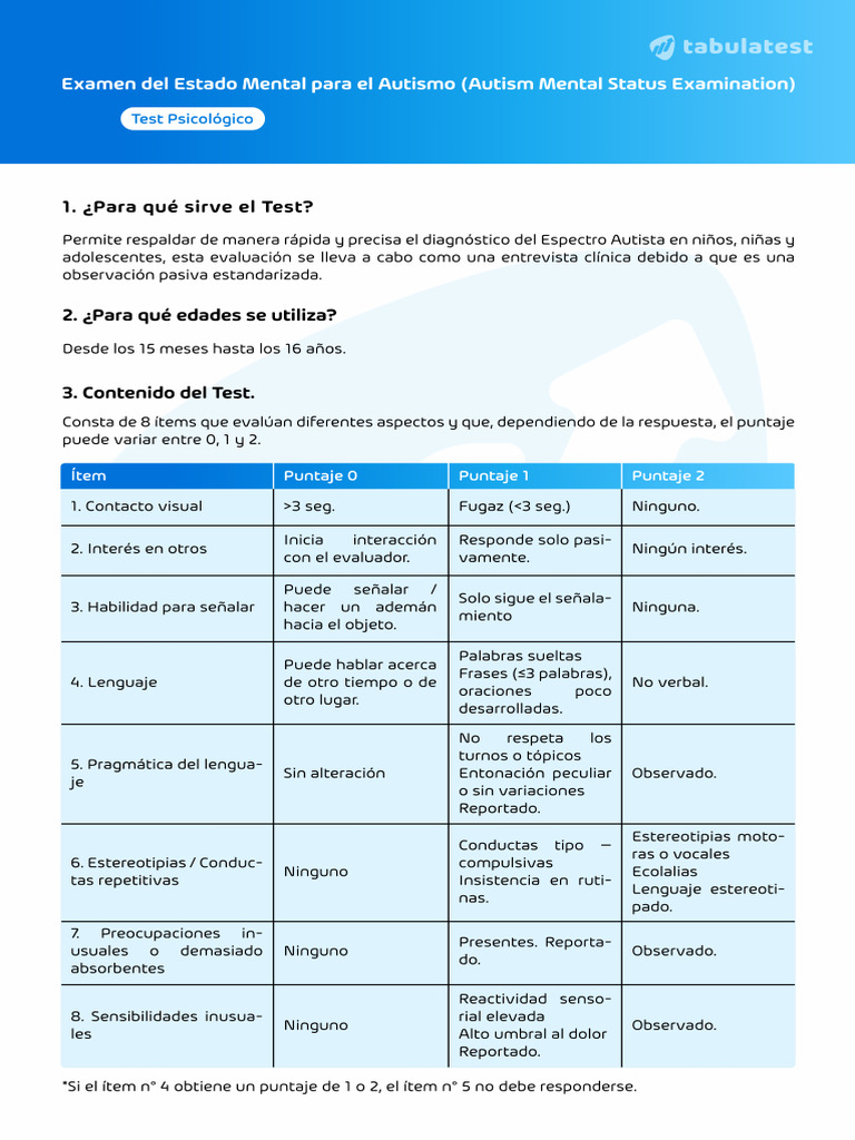 Test de Autismo AMSE (Validado en Chile) | PDF