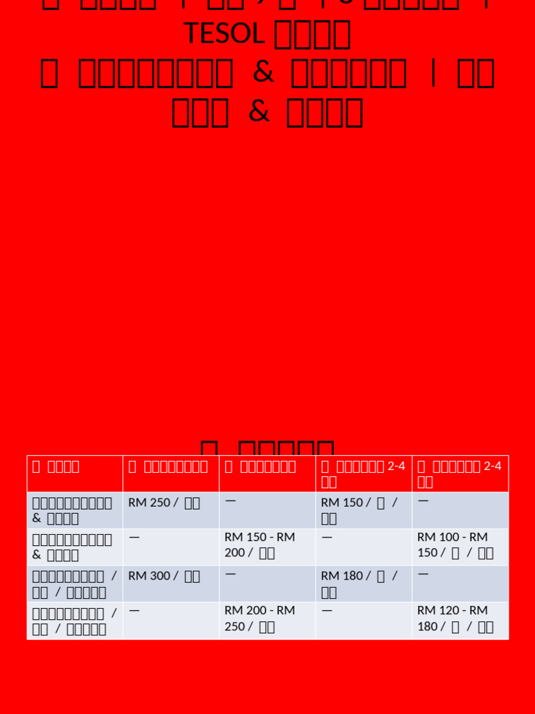 English Course Pricing Red KL | PDF
