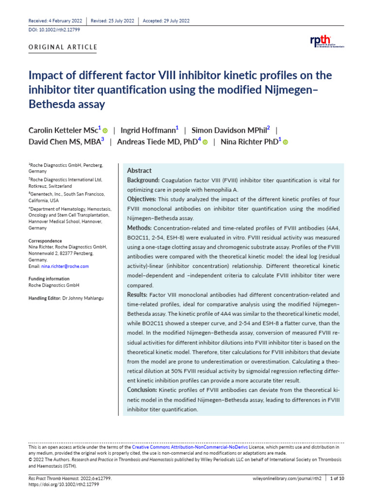Impact of Different Factor VIII Inhibitor Kinetic Profiles On The | PDF ...