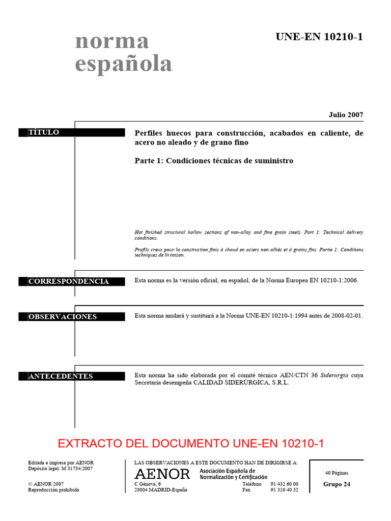 (Ex) Une en - 10210 1 2007 | PDF | Acero | Soldadura