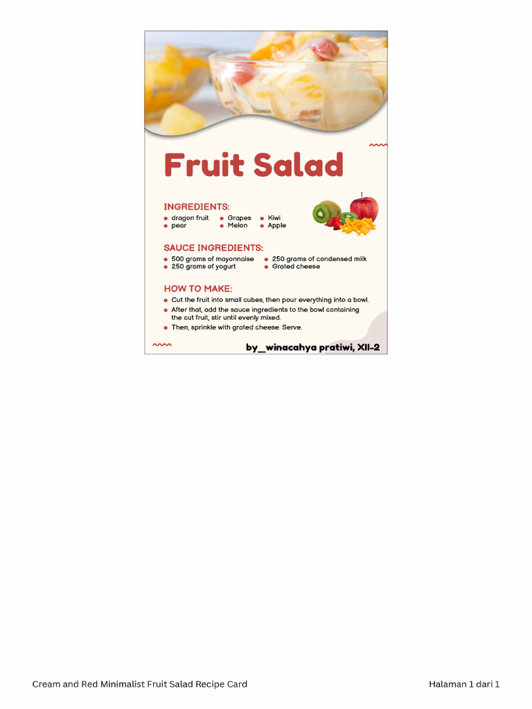 Cream and Red Minimalist Fruit Salad Recipe Card | PDF