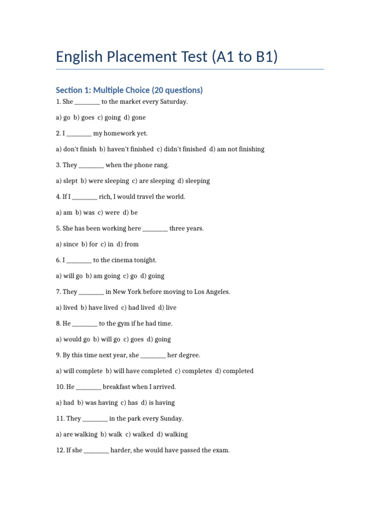 English Placement Test A1-B1 Guide | PDF