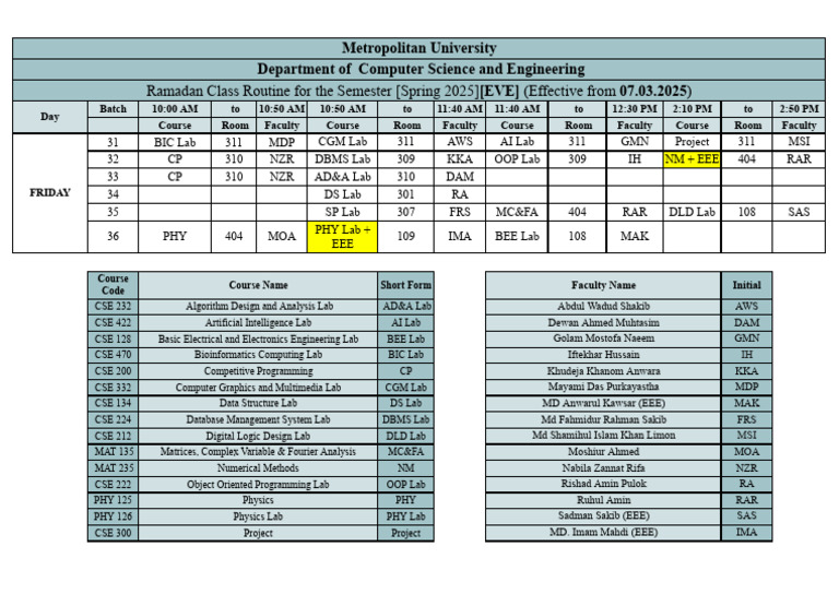 Ramadan Class Routine CSE (EVE) - EF 07 03 25 | PDF | Computing ...
