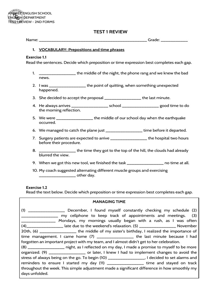[Workshop 2nd forms] Session 1_ Test Review | PDF