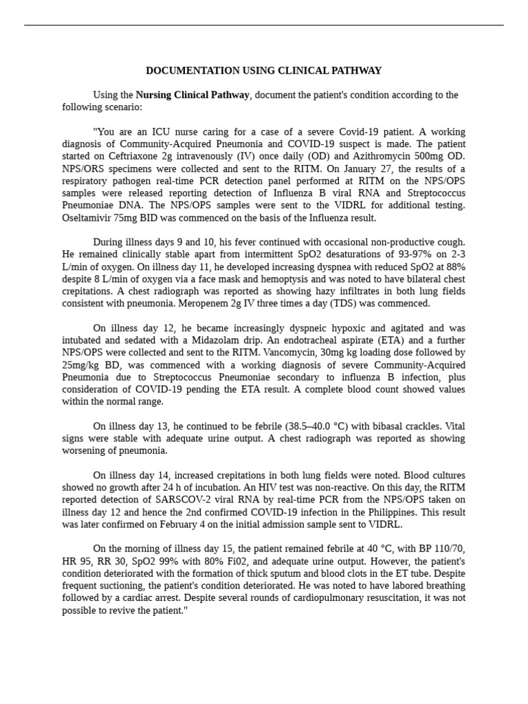 ACTIVITY Documentation Using Clinical Pathway | PDF | Pneumonia ...