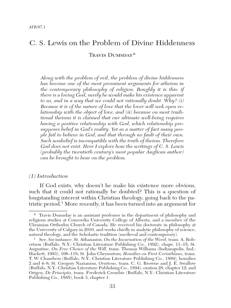 C. S. Lewis on the Problem of Divine Hiddenness | PDF | Naturalism ...