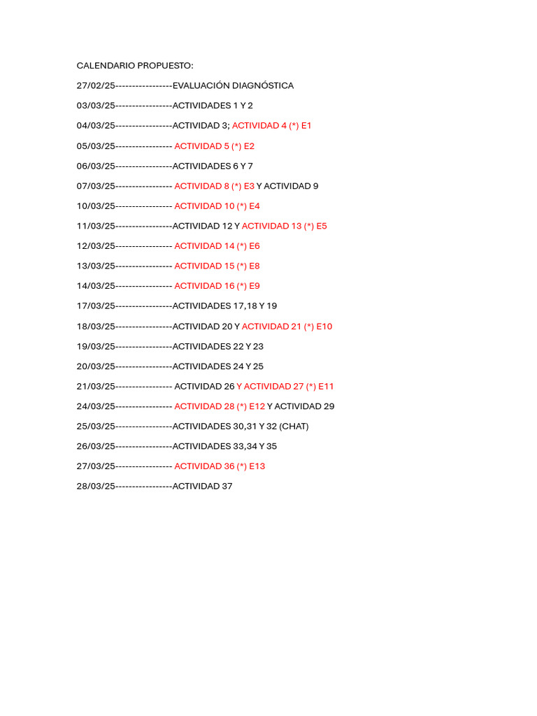 Calendario Propuesto | PDF