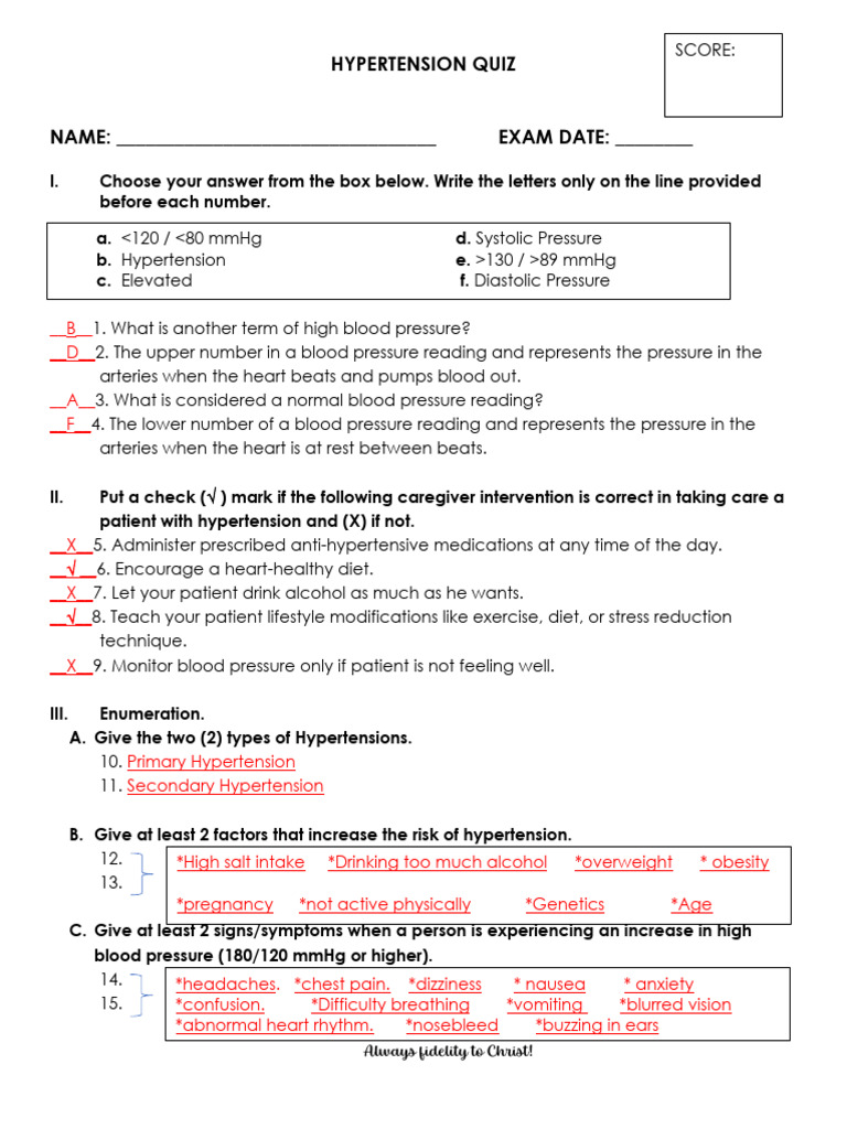 Hypertension Quiz for Nursing Students | PDF