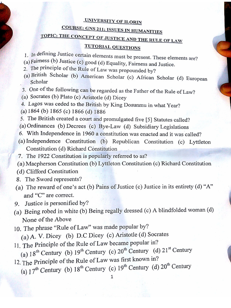 Concept of Justice and Rule of Law Practice Question PDF-1 | PDF