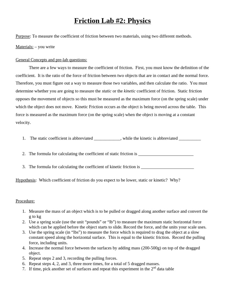 Lab Friction Lab #2 - Basic | PDF | Friction | Force