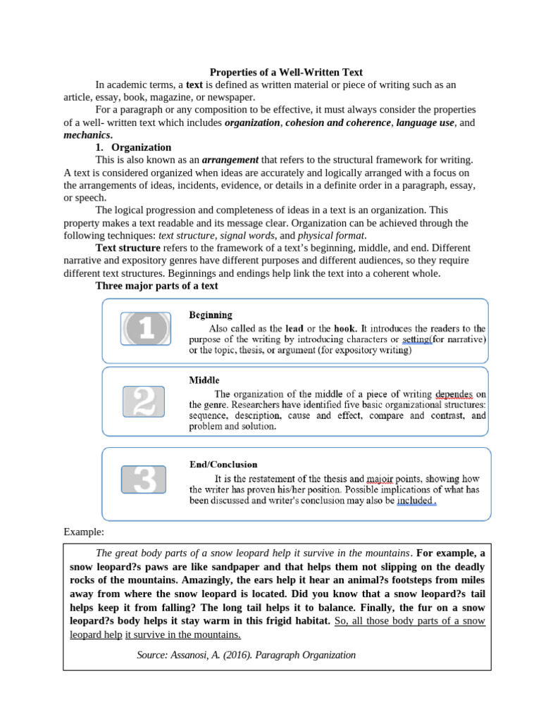 Handout For Properties of A Well Written Text | PDF | Bracket ...