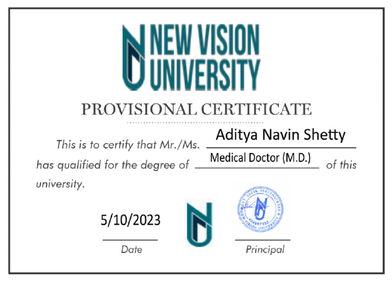 NVU Provisional Degree Certificate | PDF