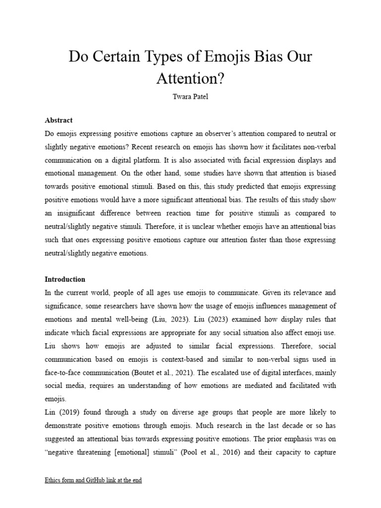 Twara Patel AU2120070 Solo Project | PDF | Emotions | Attention