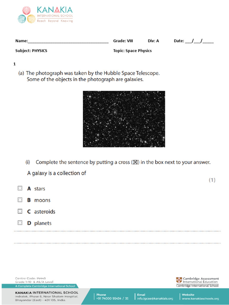 Name: - Grade: VIII Div: A Date: - / - / - Subject: PHYSICS Topic ...