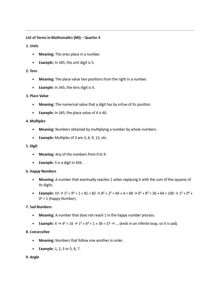 List of Terms in Mathematics | PDF | Shape | Angle