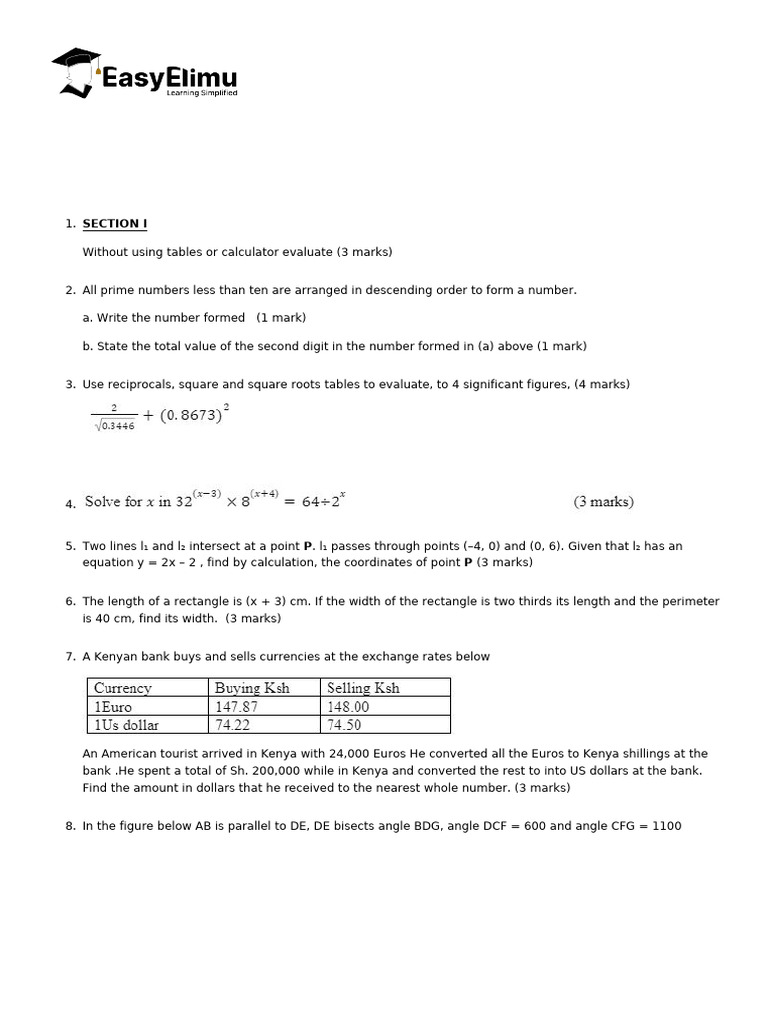 Form 3 Mathematics Exam Term 3 2024 | PDF | Foreign Exchange Market ...