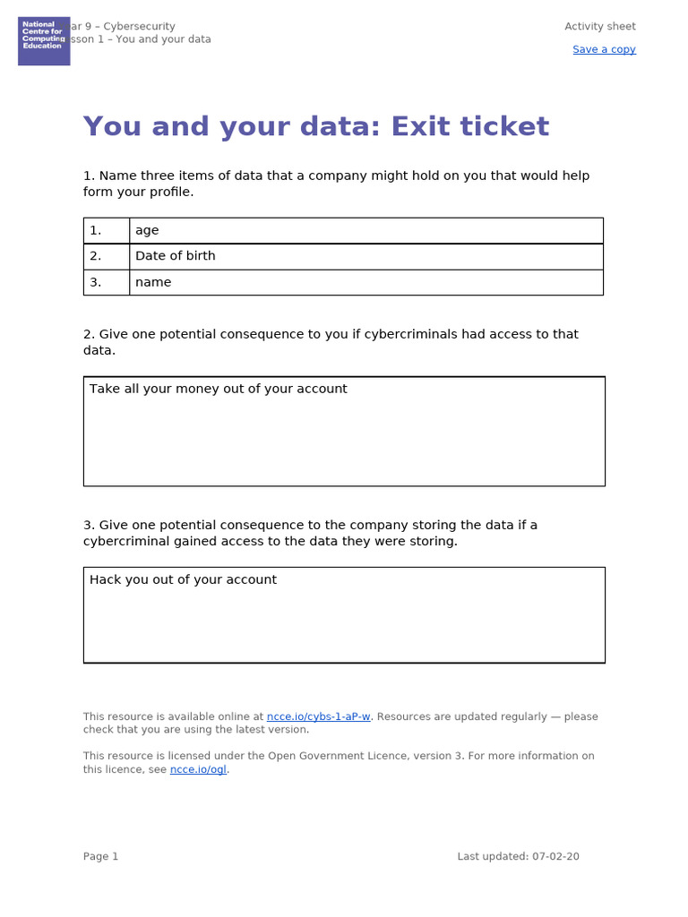 AP Worksheet - Exit Ticket 1 Alisha Shafique | PDF