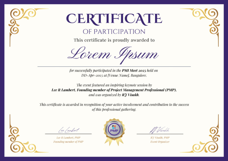 PMP Meet Certificate - Draft | PDF