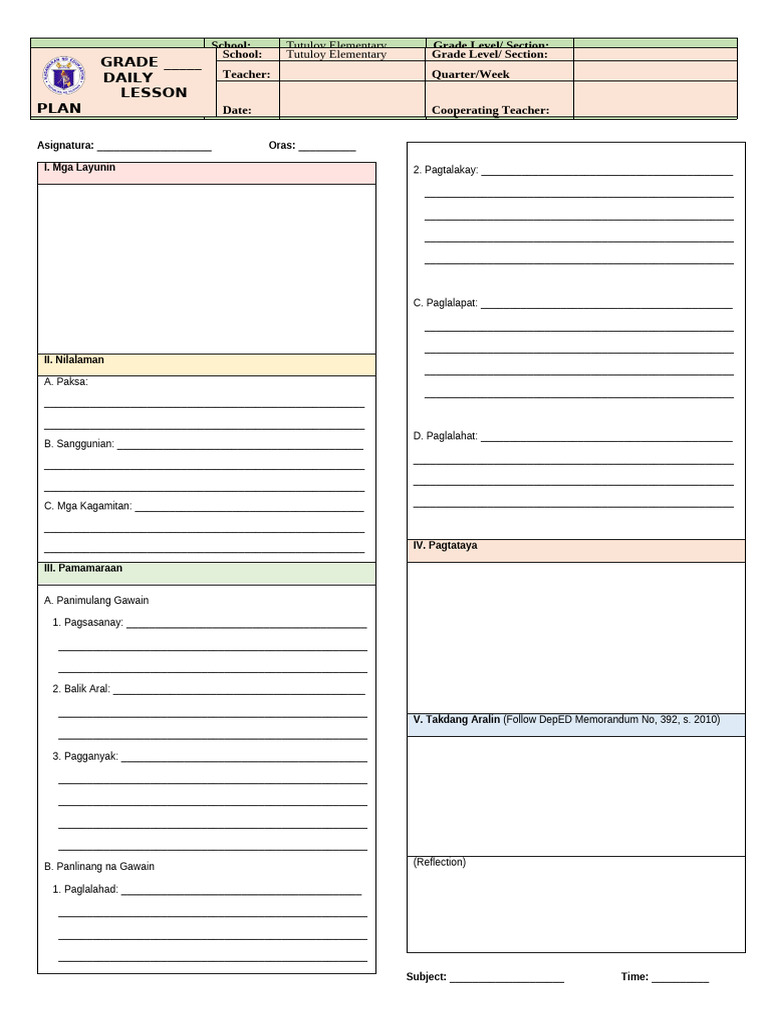 Daily Lesson Plan Format For PT | PDF | Procedural Knowledge | Teaching