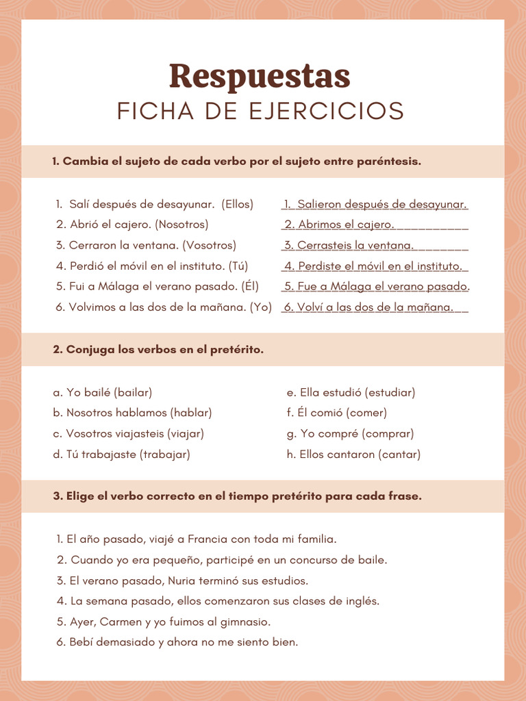 Ejercicios de Conjugación en Pretérito | PDF