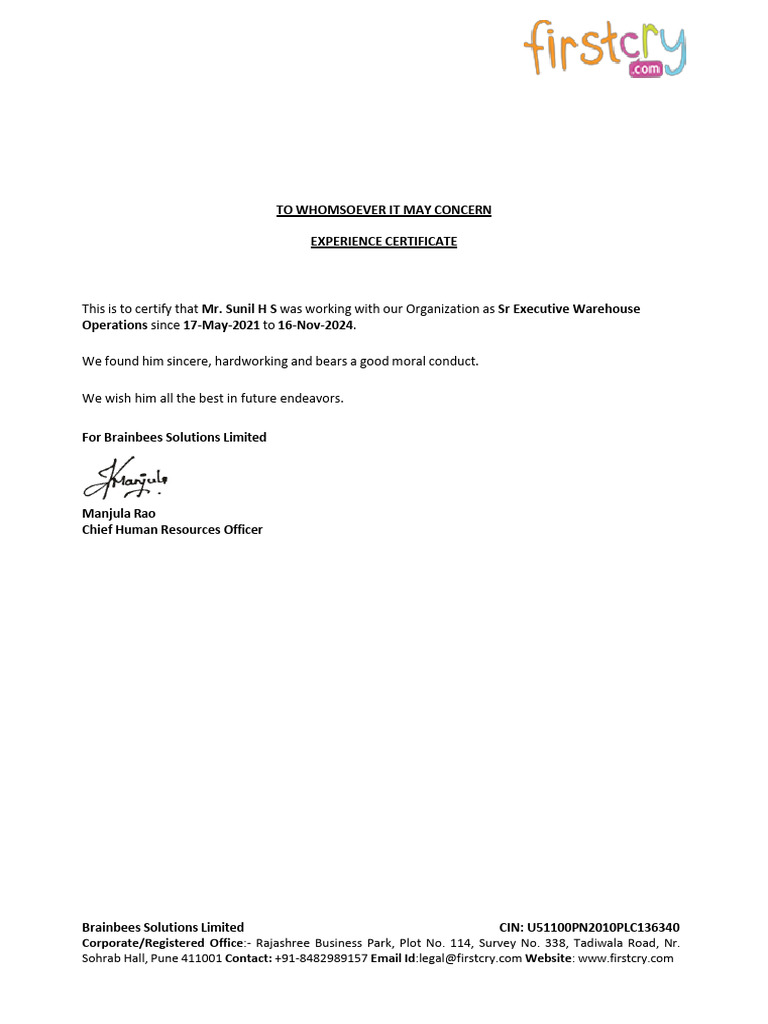 Experience Male Letter | PDF