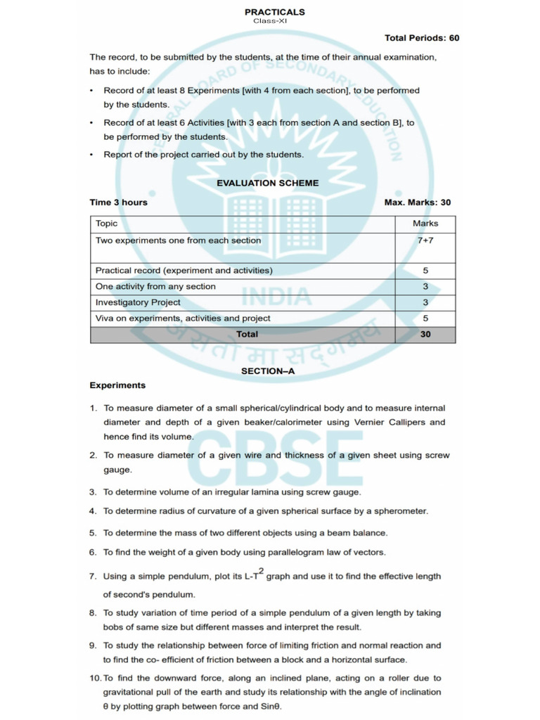 11th Practical Syllabus 2025 | PDF