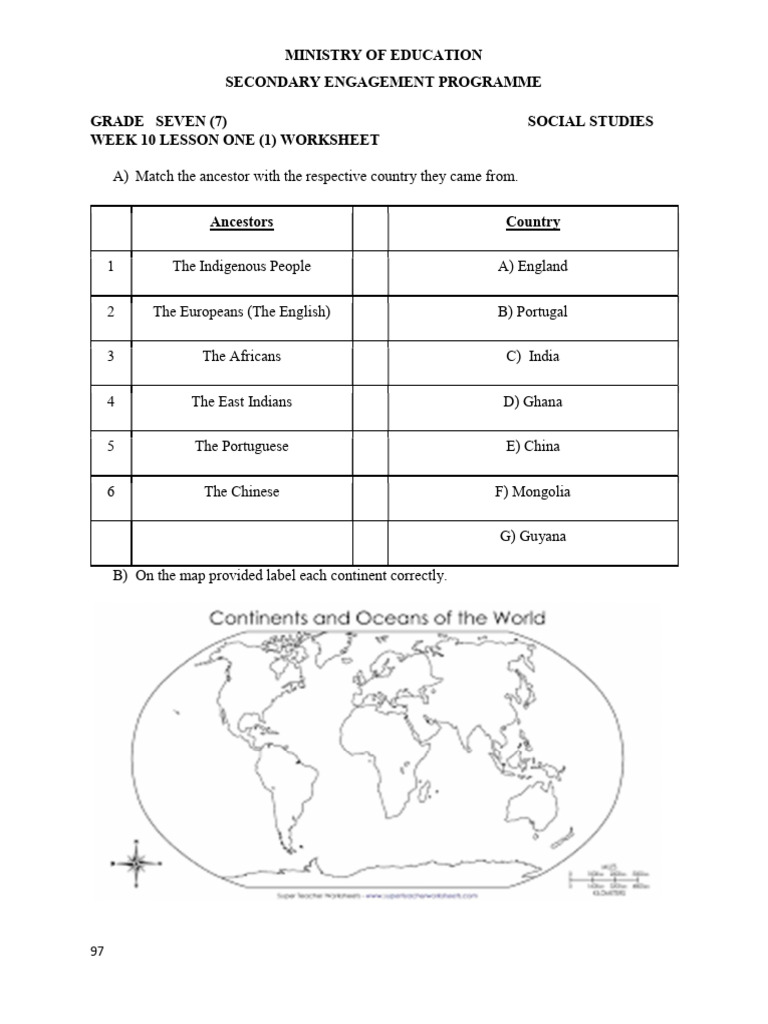 Grade 7 Social Studies Week 10 Lesson 1 Worksheet 1 | PDF