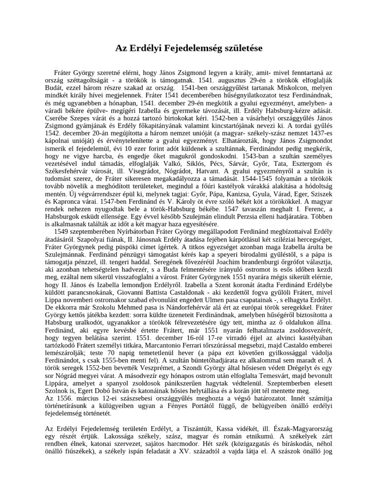Az Erdélyi Fejedelemség Születése | PDF