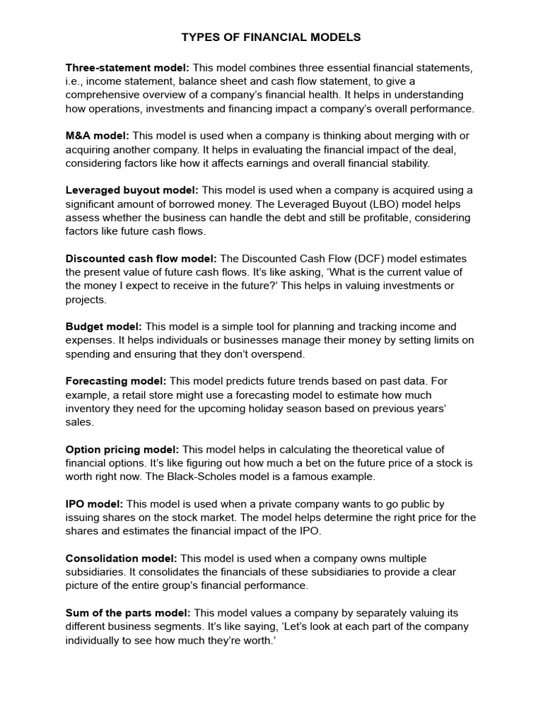 Types of financial model | PDF | Discounted Cash Flow | Market (Economics)