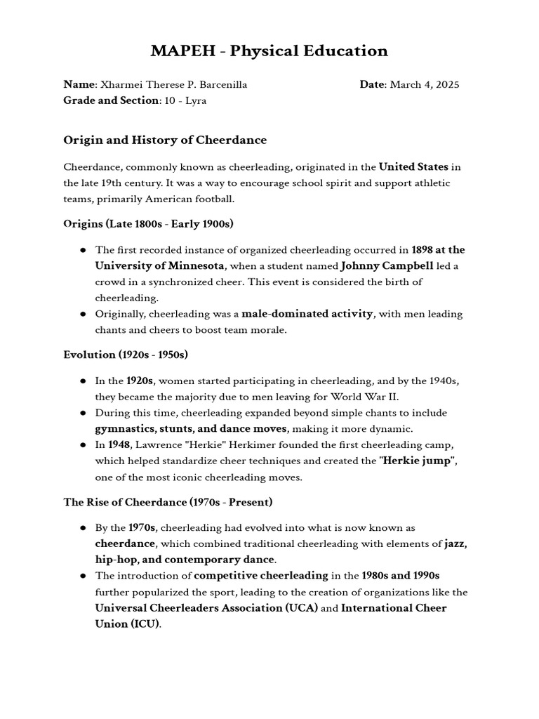 History of Cheerdance Evolution | PDF
