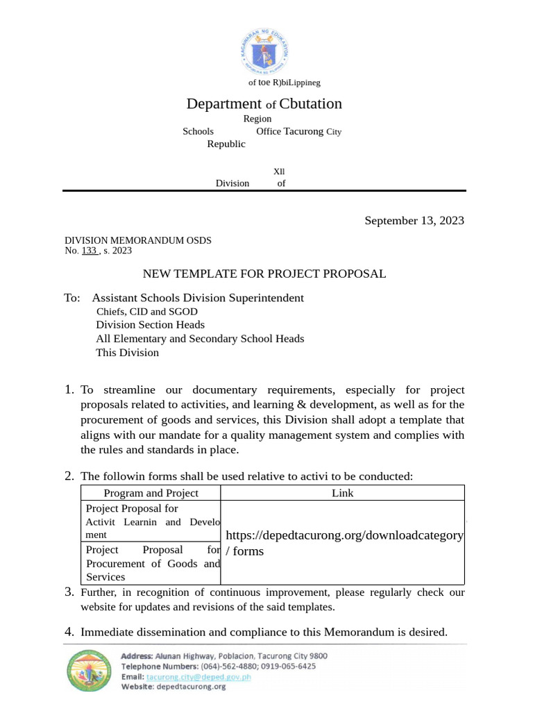 DM OSDS No. 138 S. 2023 New Template For Project Proposal | PDF