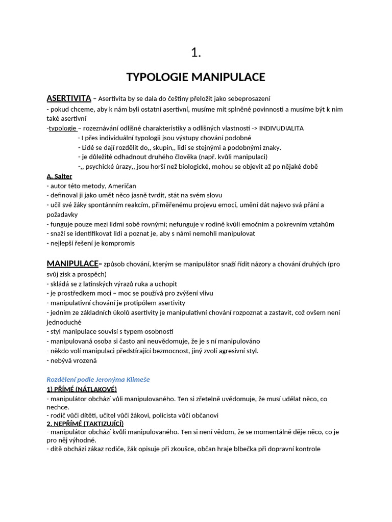 1) Typologie manipulace a obrana proti nim | PDF