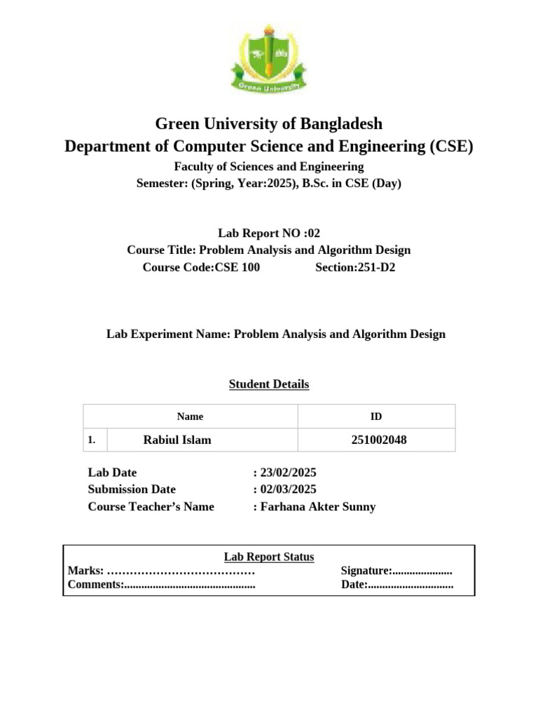 CSE Lab Report: Algorithm Design Tasks | PDF | Computer Science ...