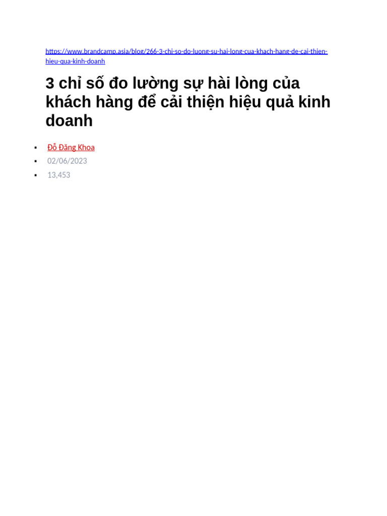3 Chỉ Số Đo Lường Sự Hài Lòng Cua KH | PDF