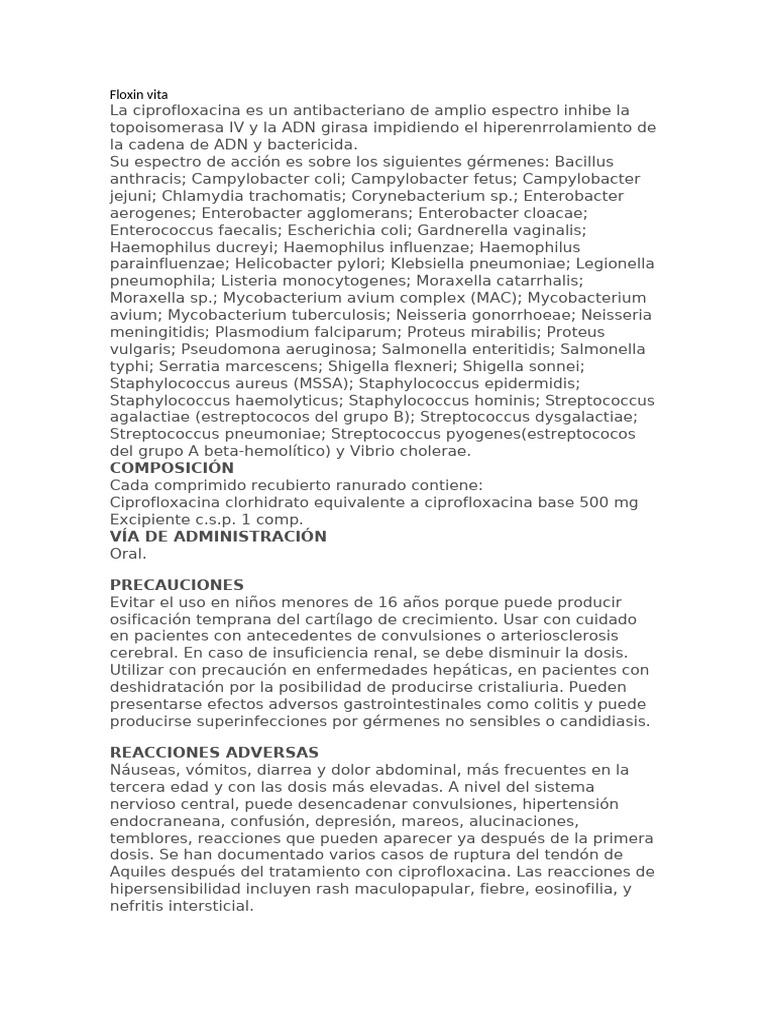 Ciprofloxacina: Usos y Precauciones | PDF | Estreptococo | Microbiología