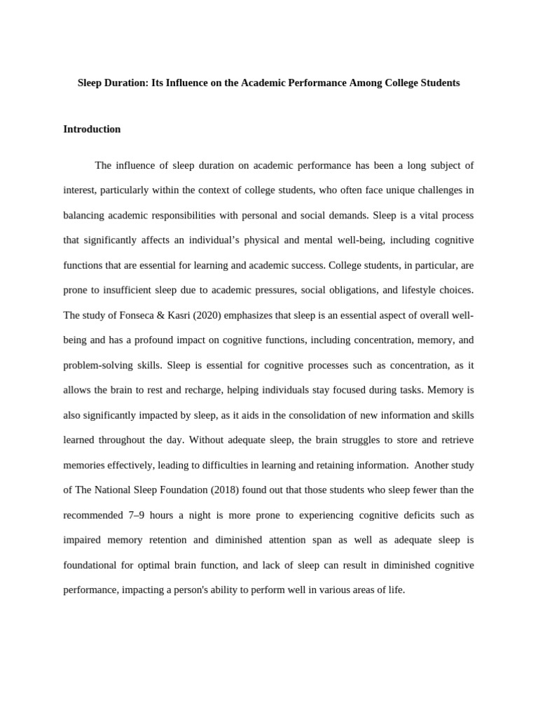 Sleep Duration's Impact on College Success | PDF | Sleep | Sleep ...