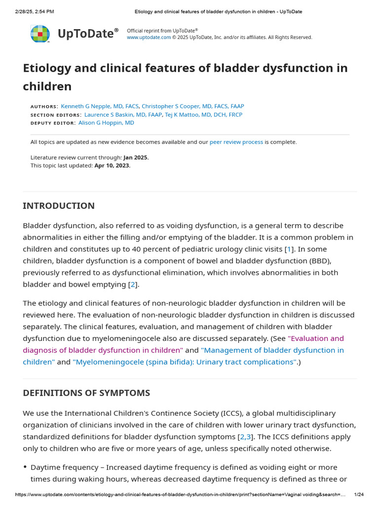 Etiology and Clinical Features of Bladder Dysfunction in Children ...