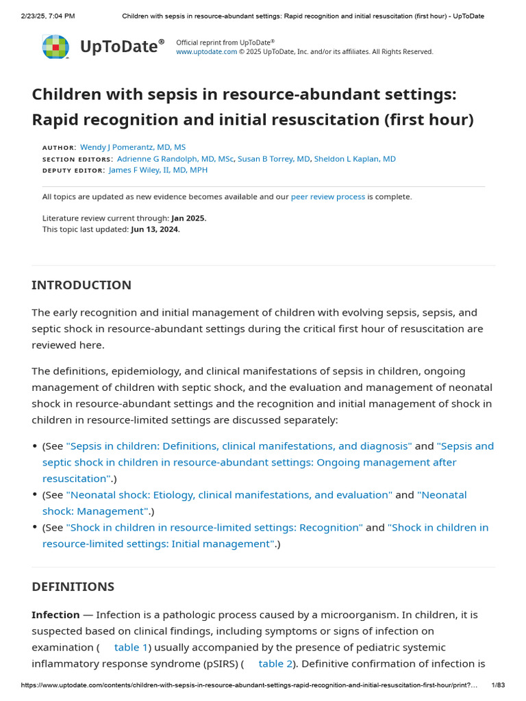 Children With Sepsis in Resource-Abundant Settings - Rapid Recognition ...