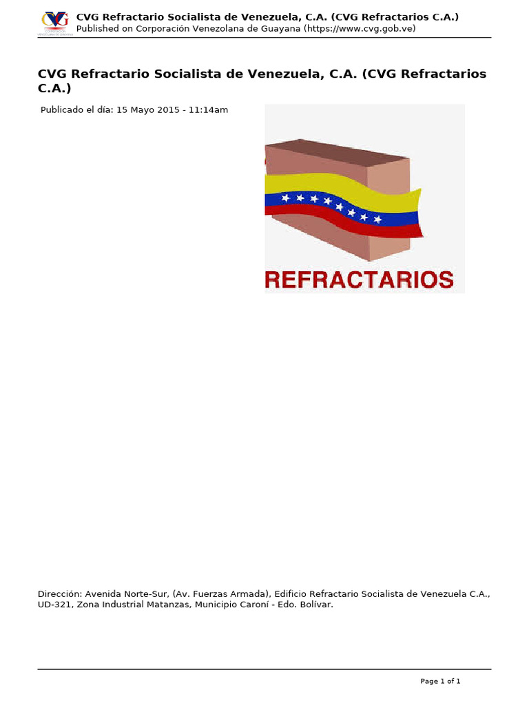 Corporación Venezolana de Guayana - CVG Refractario Socialista de ...