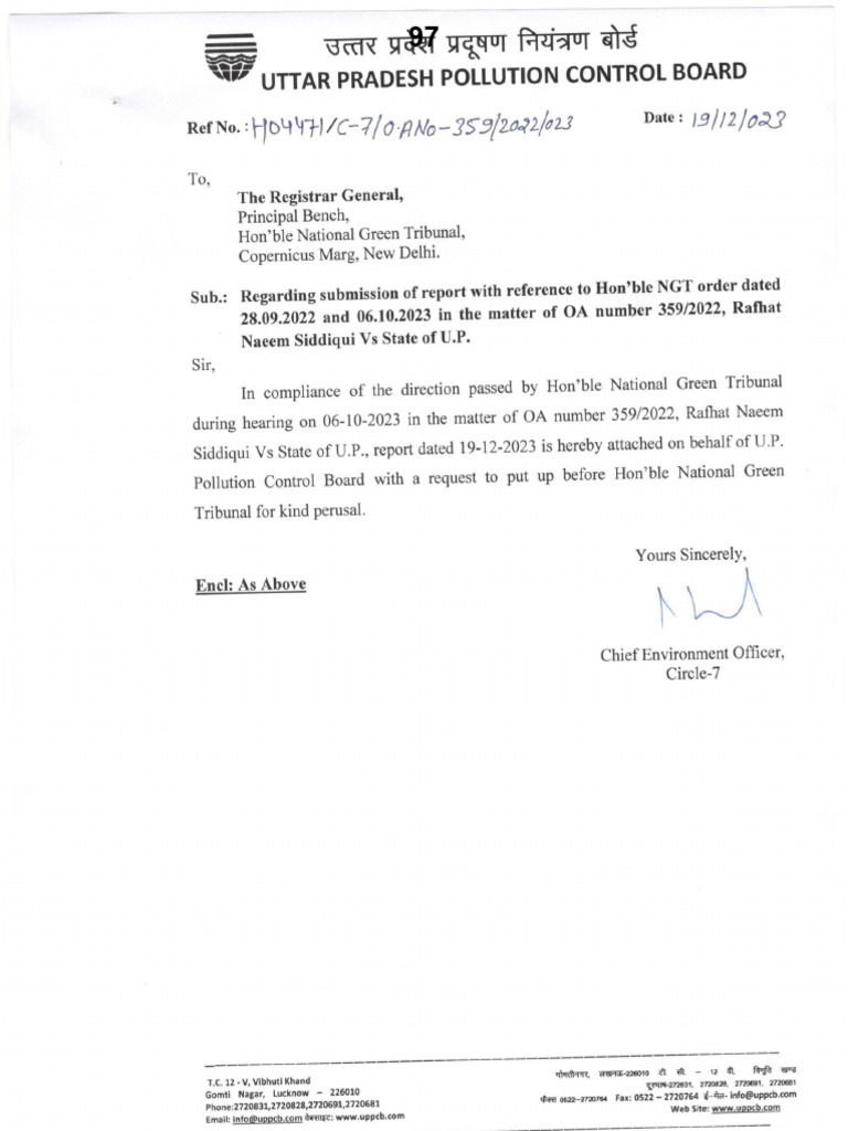 REPORT by UPPCB in OA NO. 359 of 2022 Rafhat Naeem Siddiqui Vs State of ...