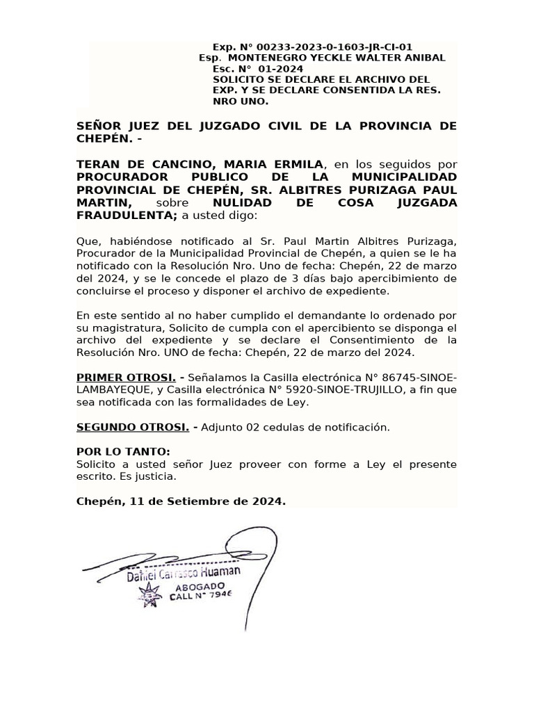 2° Consentimiento de Resolución o Sentencia y Se Sirva Ejecutar Maria ...