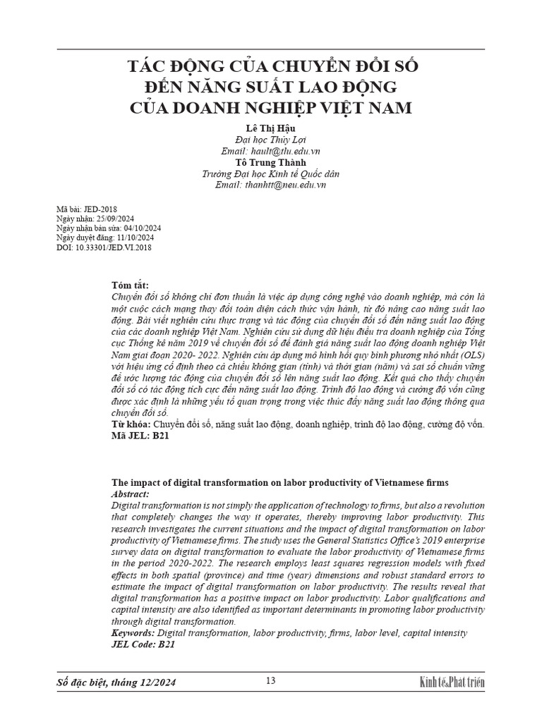Tac Dong Cua Chuyen Doi So Den Nang Suat Lao Dong Cua DN Viet Nam | PDF