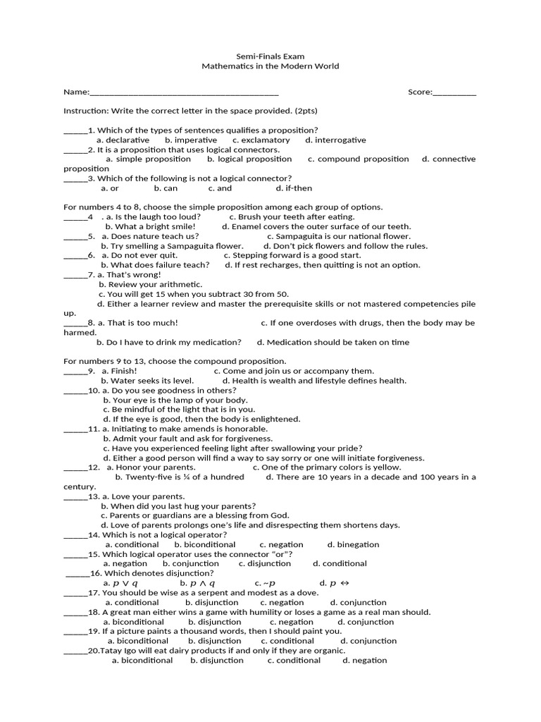 Semi Final Modern World Math | PDF | Anger | If And Only If
