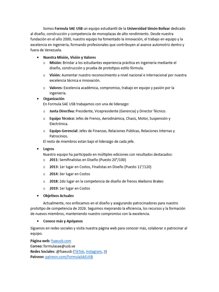 Presentacion Fsae | PDF