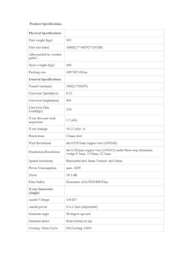 Product Specification | PDF | Freight Transport