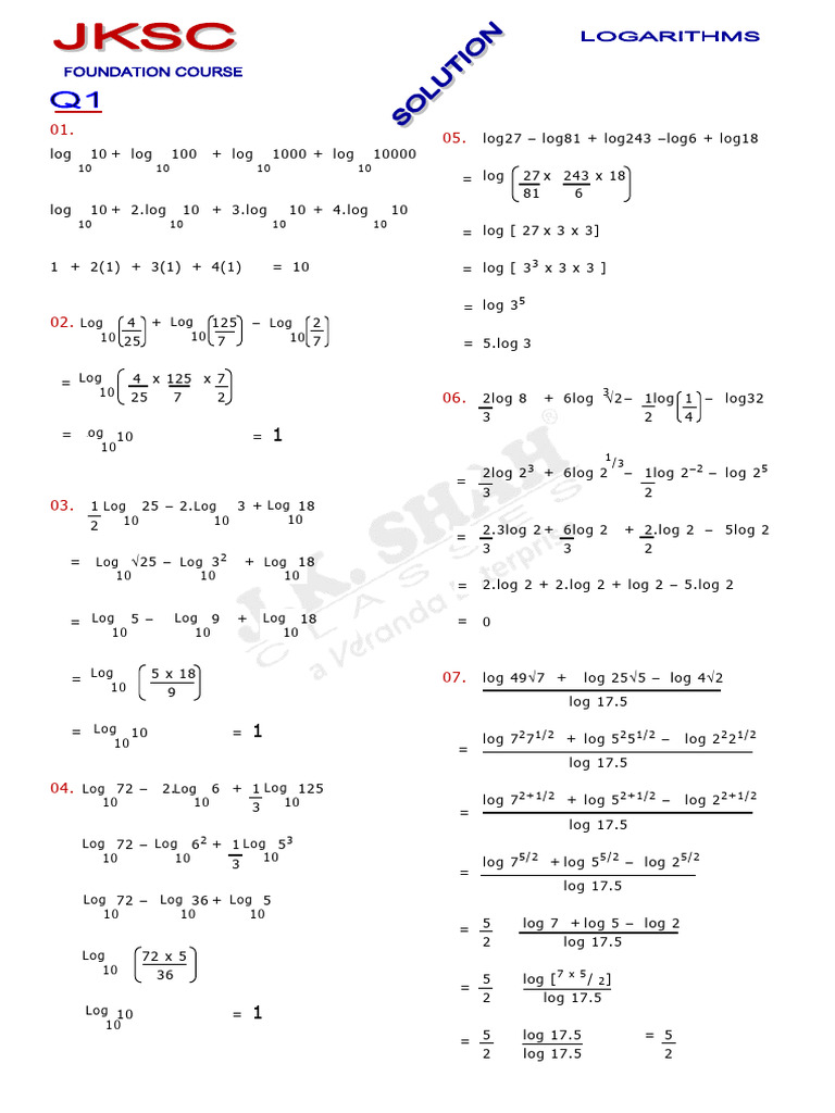 CAFC 24 - Logarithms + Past Paper - Soln-1 | PDF