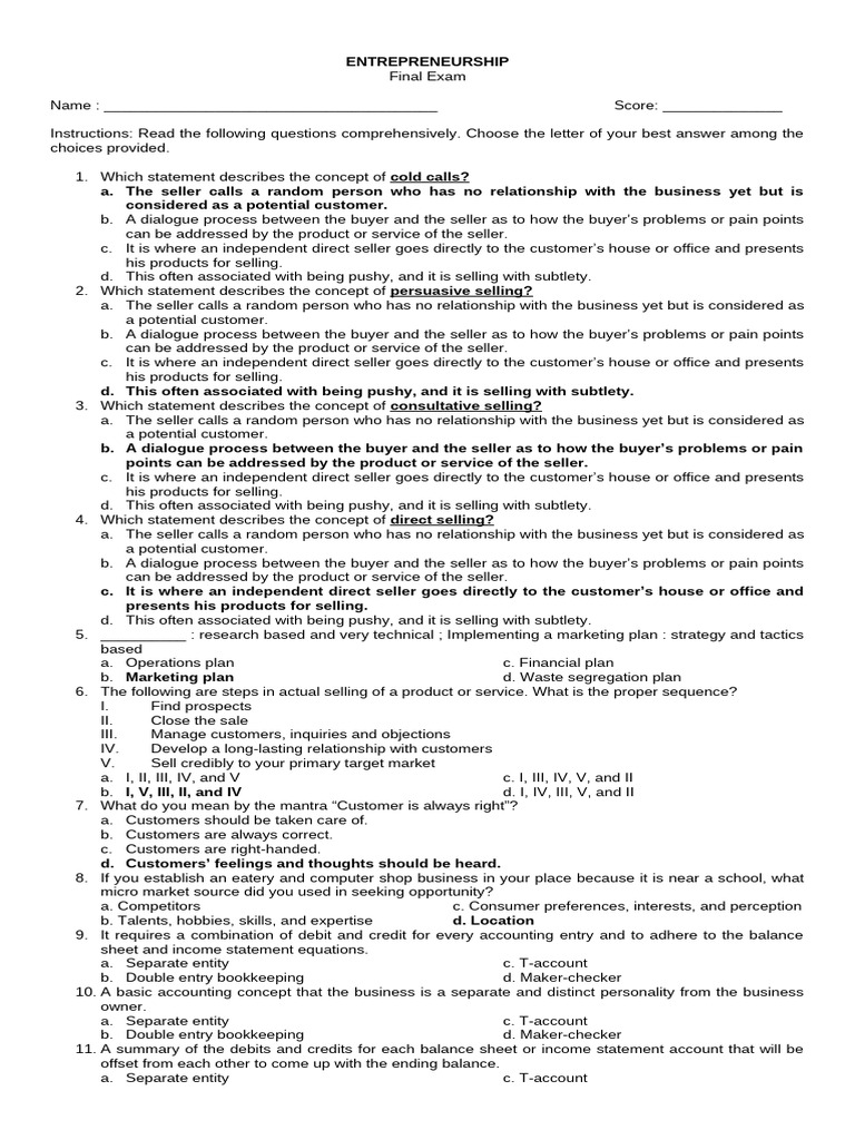 entrep EXAM | PDF | Bookkeeping | Debits And Credits